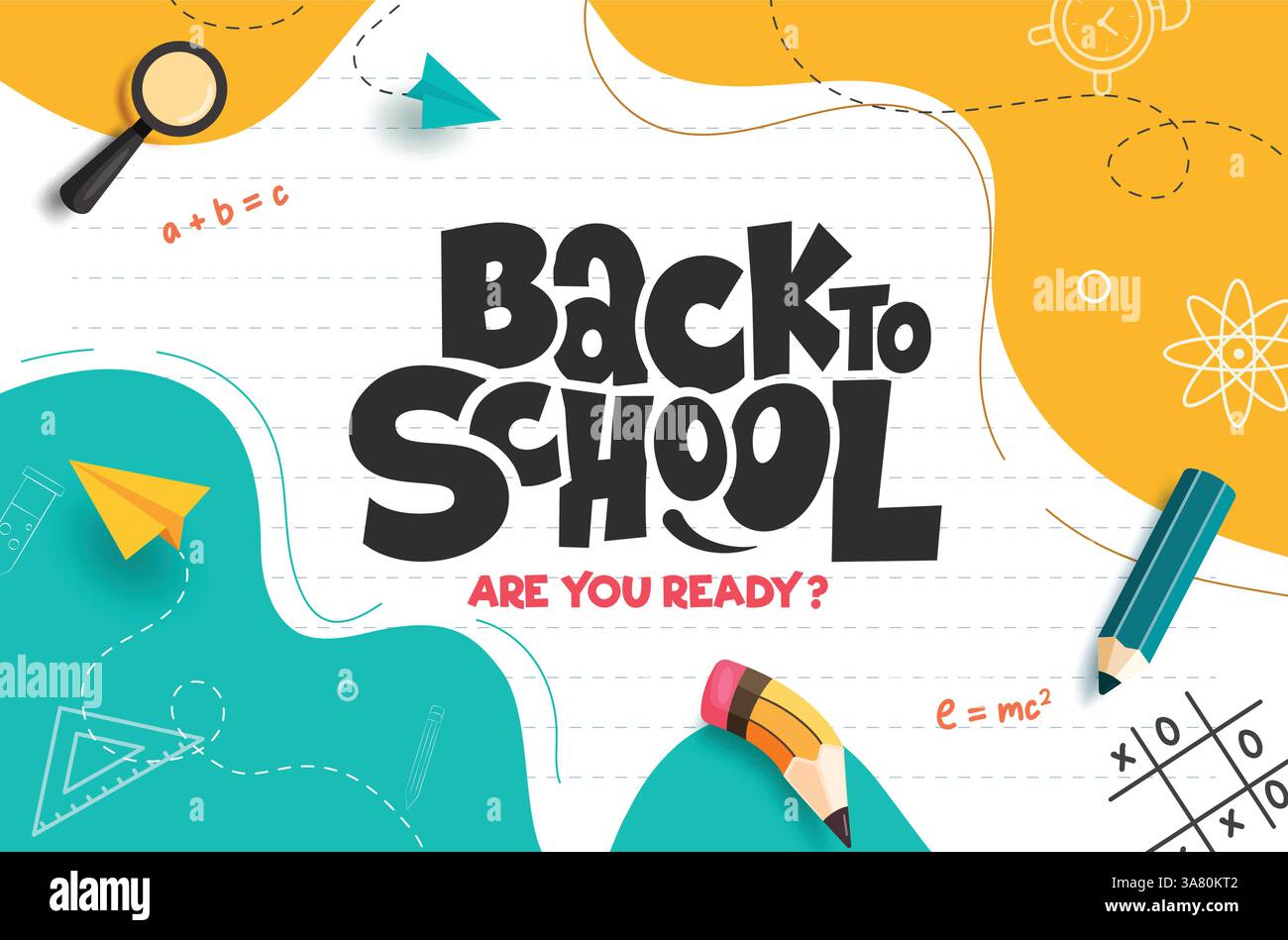 Back to school greeting clipart template. School educational drawing ...