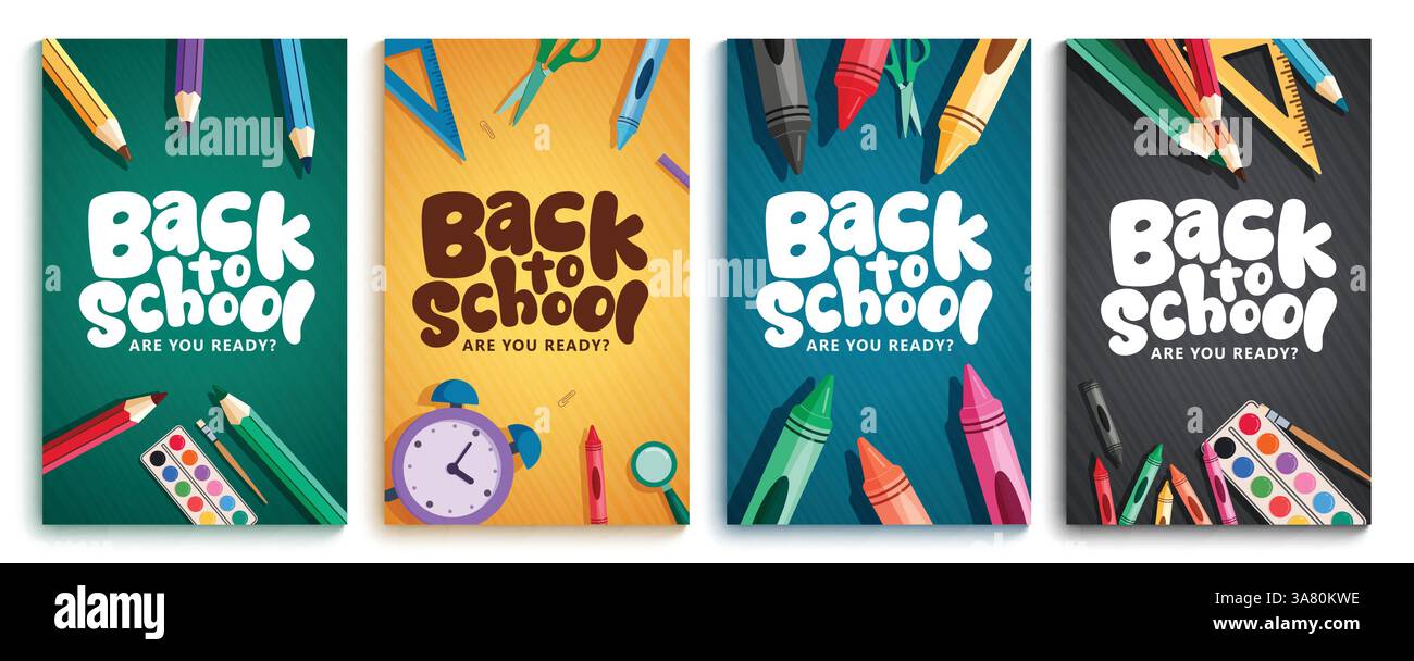 Back to school clipart poster set. School greeting educational cards ...