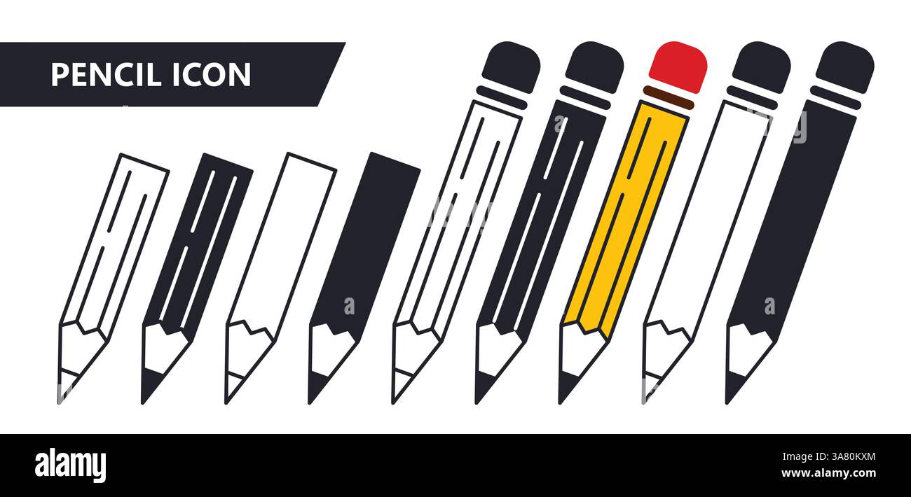 Pencil icons outline clipart set. School pen silhouette icon clip art ...