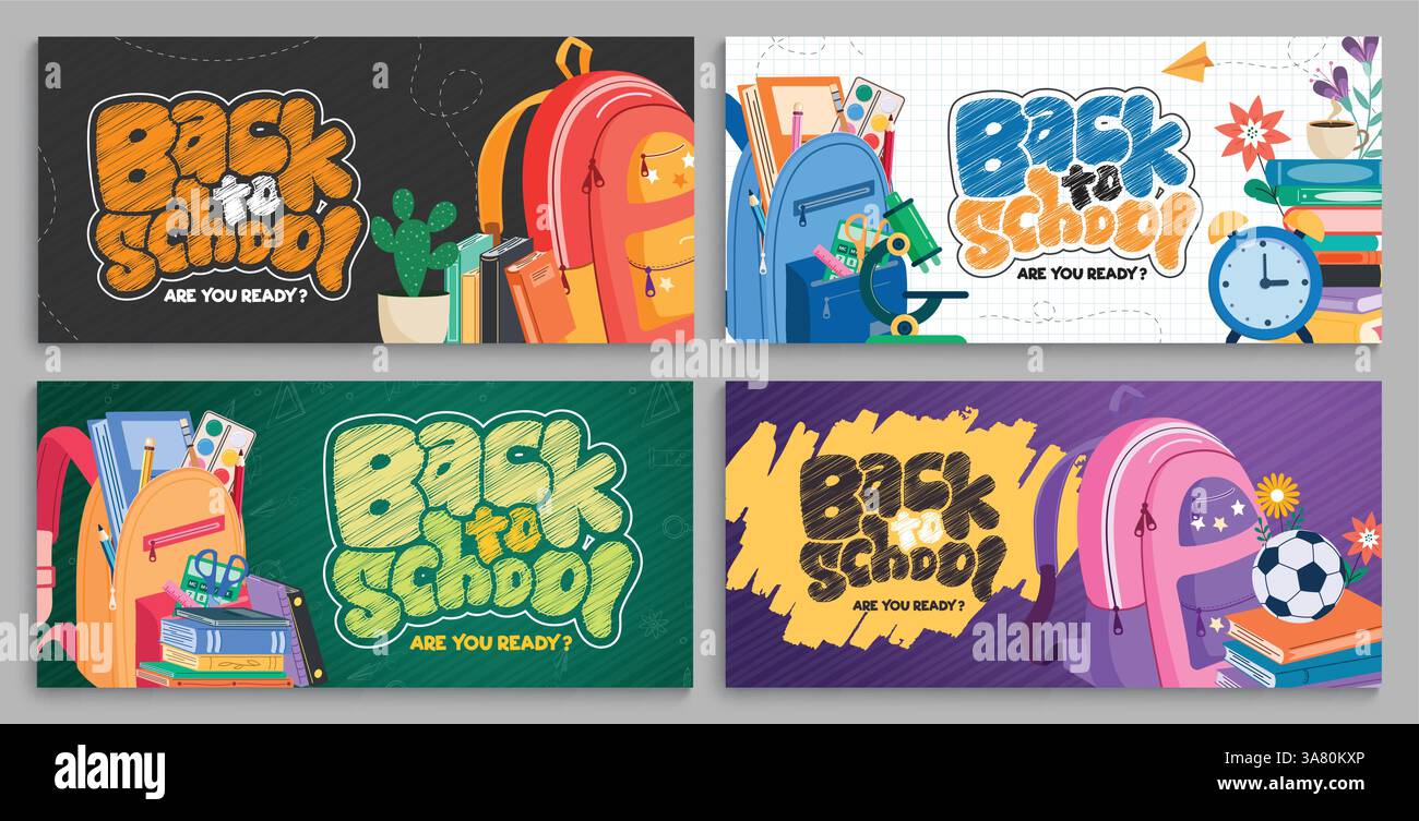 Back to school clipart banners set. School educational greeting text ...