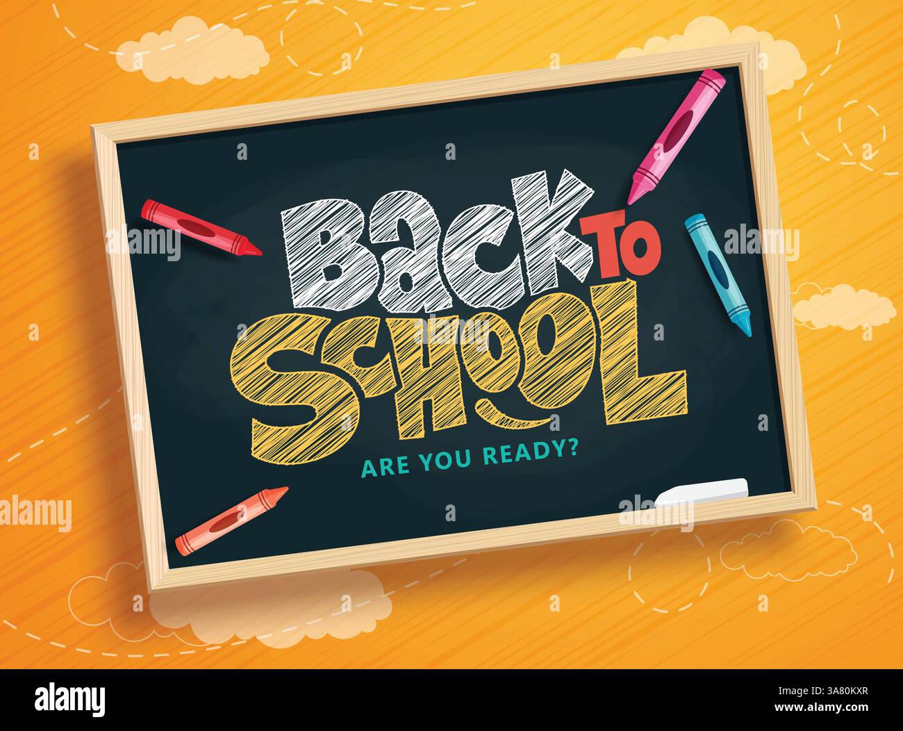 Back to school blackboard clipart template. School educational greeting ...