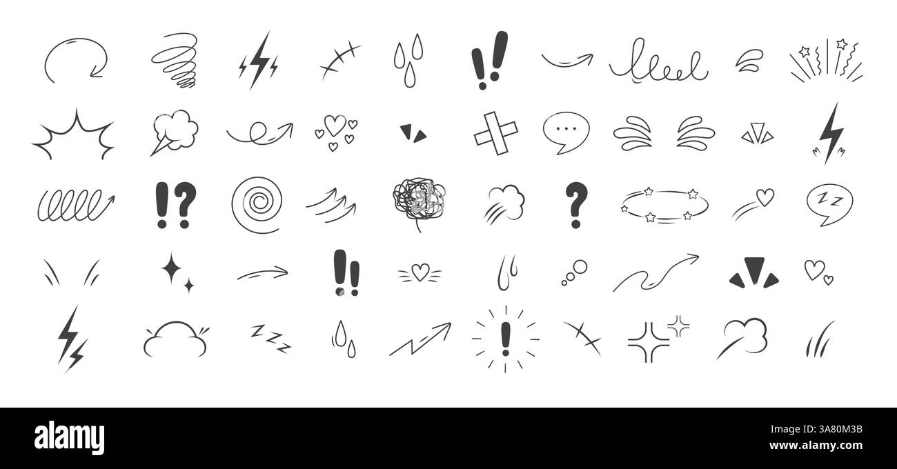 Anime Emotion effect icons. Manga doodle set. Comic emotion symbols ...