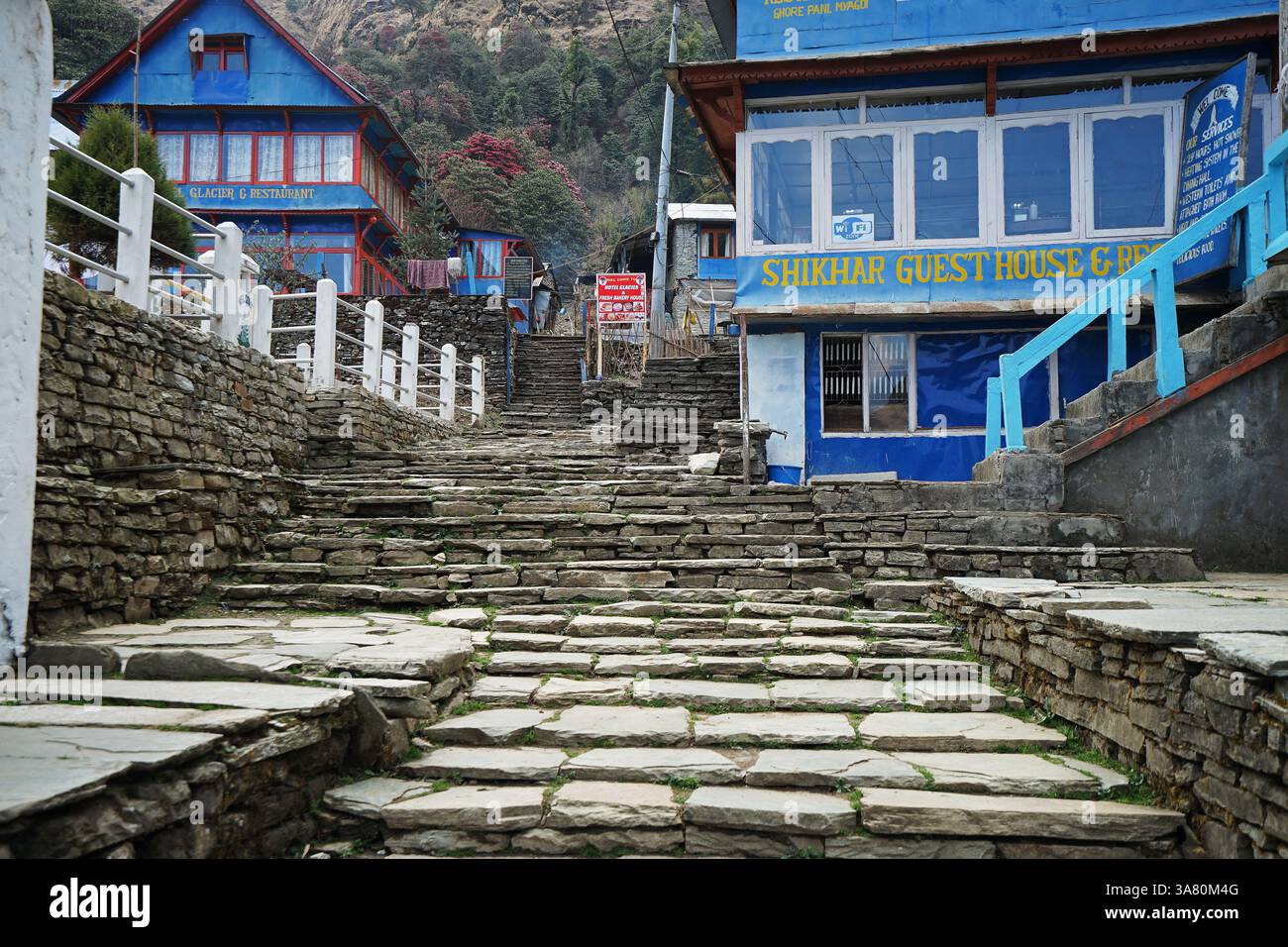 Exterior architecture and Nepalese design of local tribal village along ...