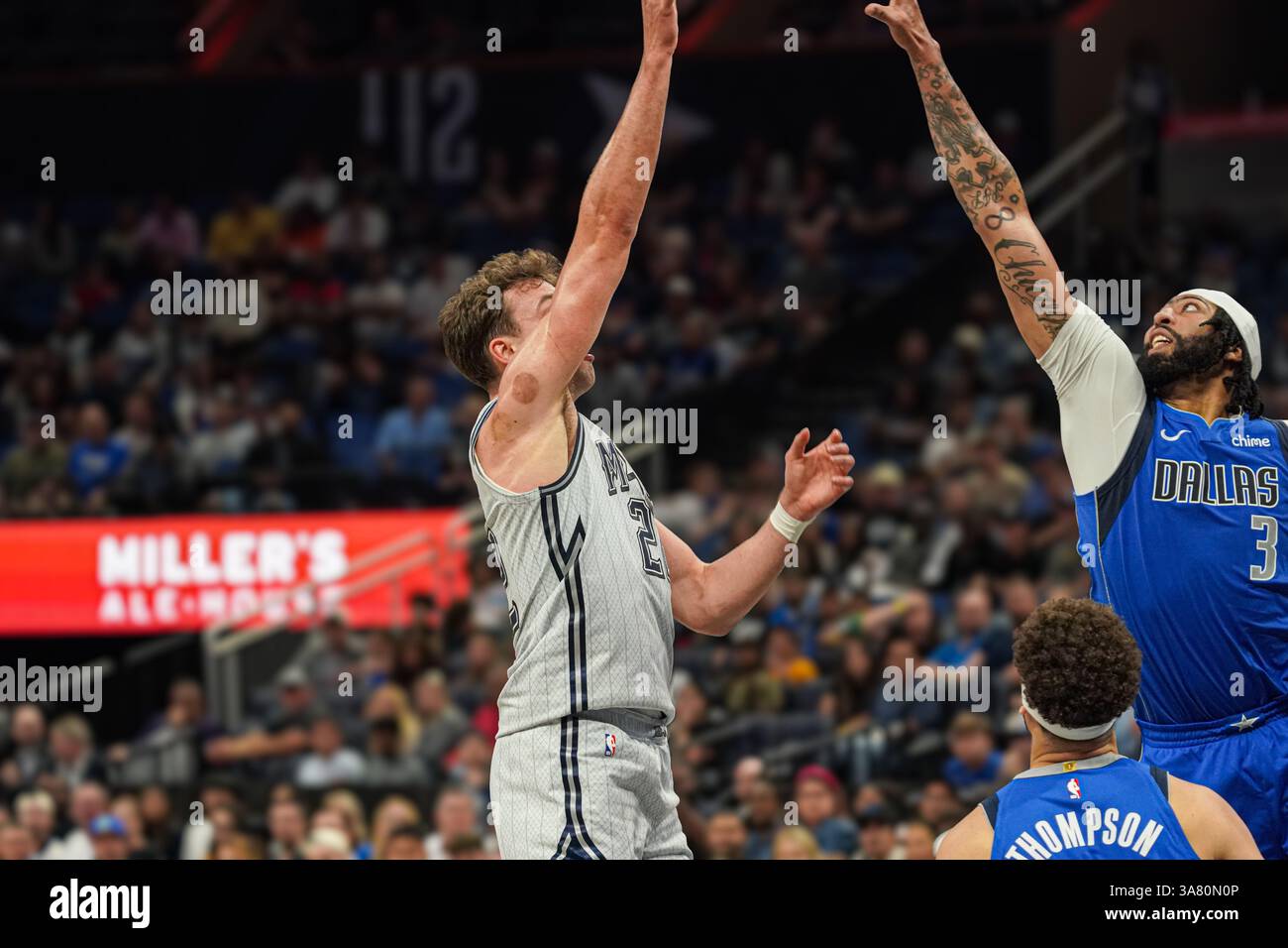 Orlando, Florida, USA, March 27, 2025, Orlando Magic forward Franz Wagner #22 attempt to socre ...