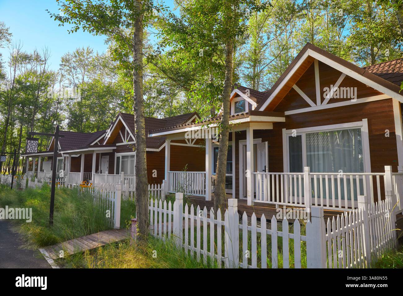 Newly Built House with Porch and Yard Stock Photo - Alamy