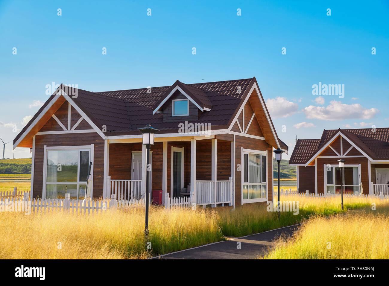 Newly Built House with Porch and Yard Stock Photo - Alamy