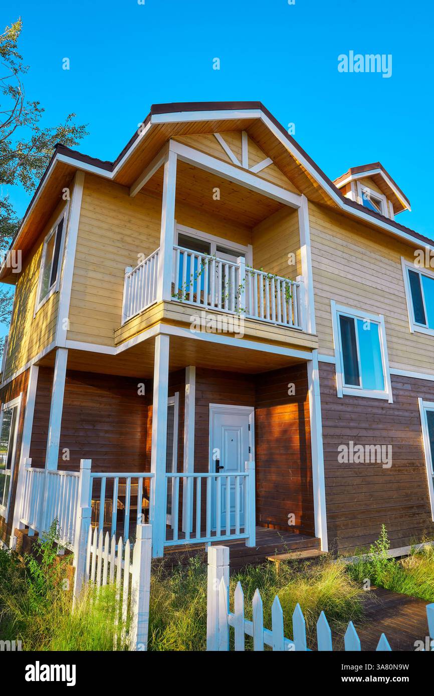 Newly Built House with Porch and Yard Stock Photo - Alamy