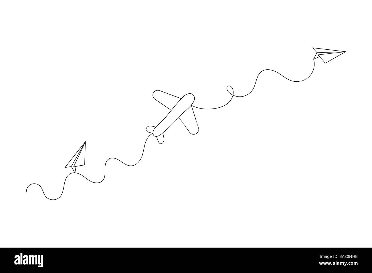 Paper plane continuous single line art and isolated outline vector ...