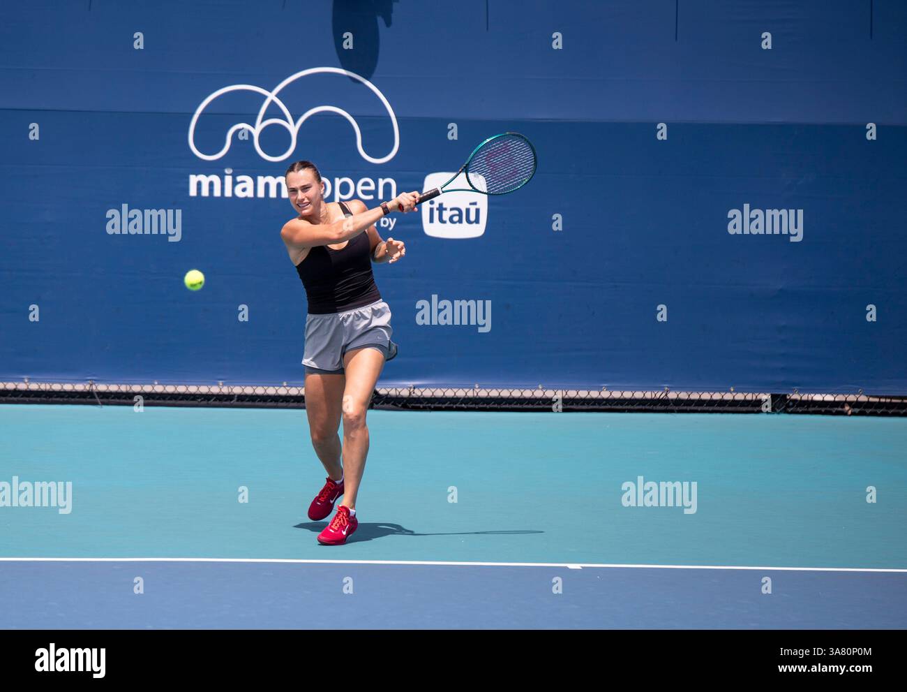 Miami Gardens, FL. March 26, 2025. Aryna Sabalenka practices during the ...