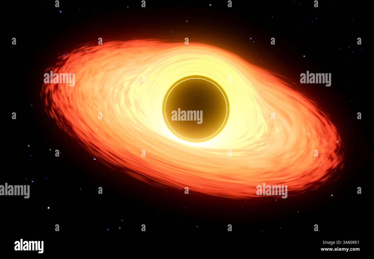 Illustration of a black hole with an accretion disk in outer space ...