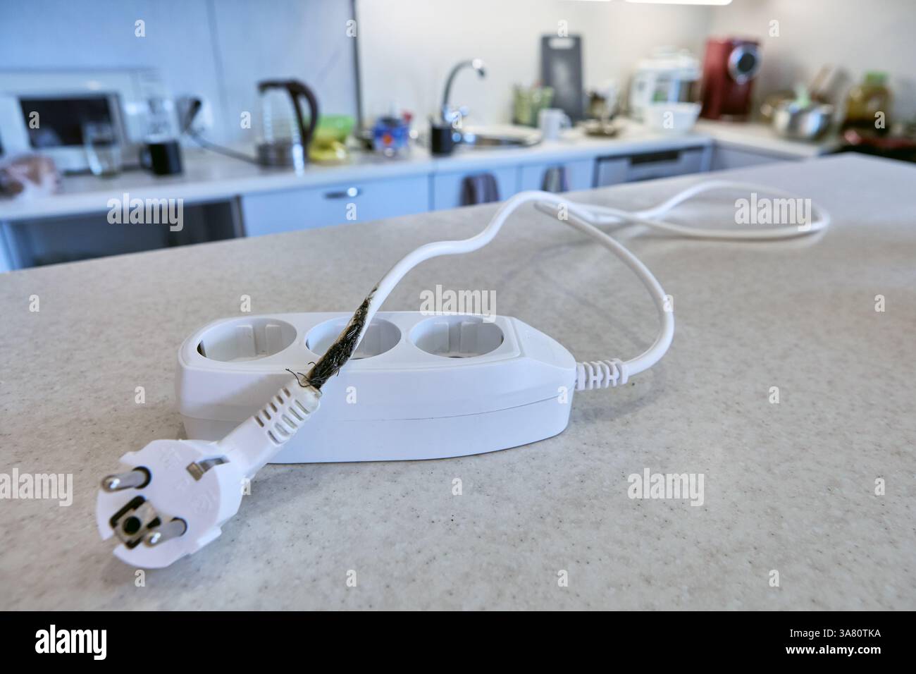 Overload destroyed extension cord, which burned power cable, causing ...