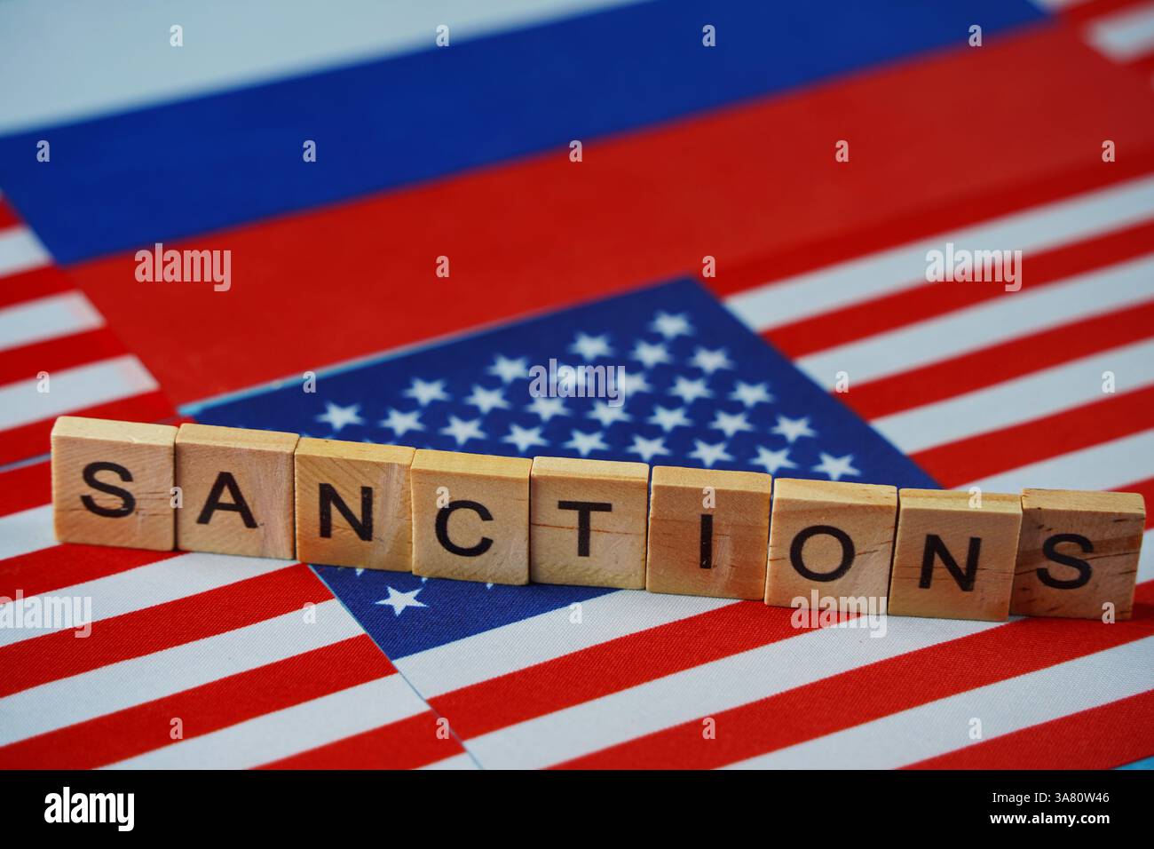 The flag of Russia and the flags of the USA. The inscription on them is ...