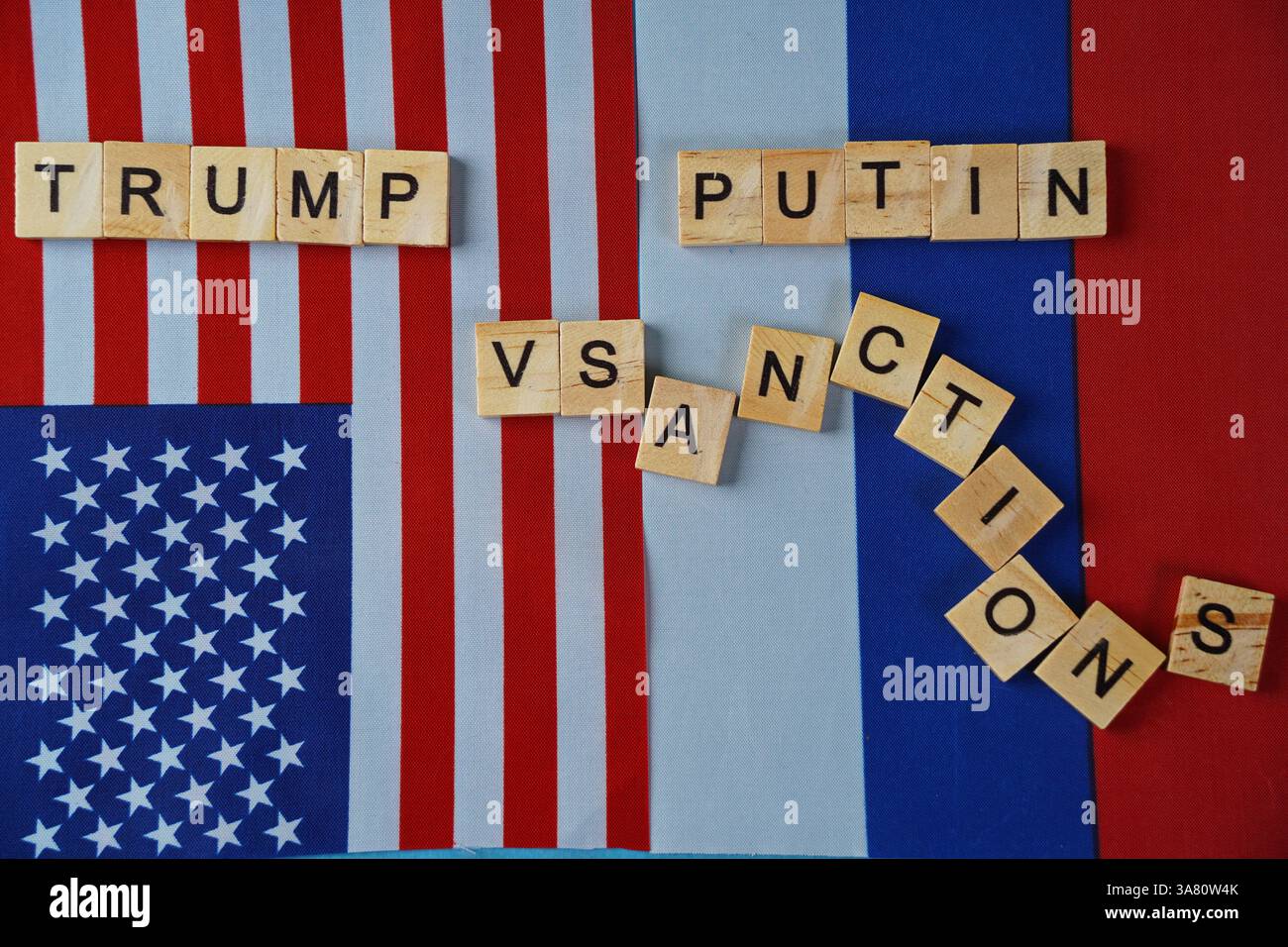 The flag of Russia and the flags of the USA. The inscription on them is ...