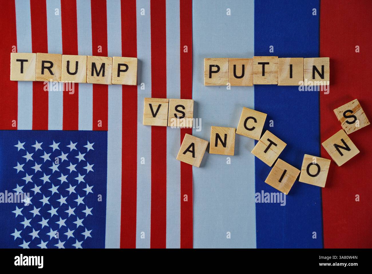 The flag of Russia and the flags of the USA. The inscription on them is ...