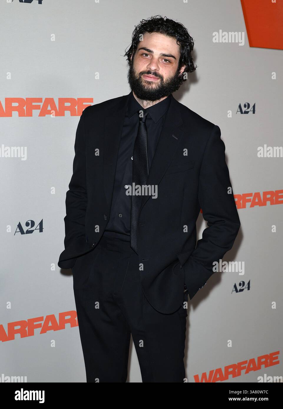 Noah Centineo arrives at The Los Angeles Red Carpet Premiere of WARFARE ...