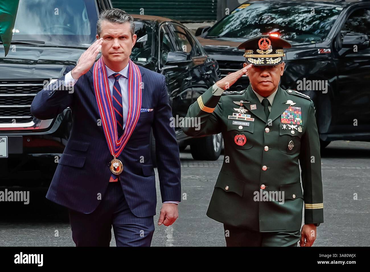 U.S. Defense Secretary Pete Hegseth, along with Armed Forces of the ...