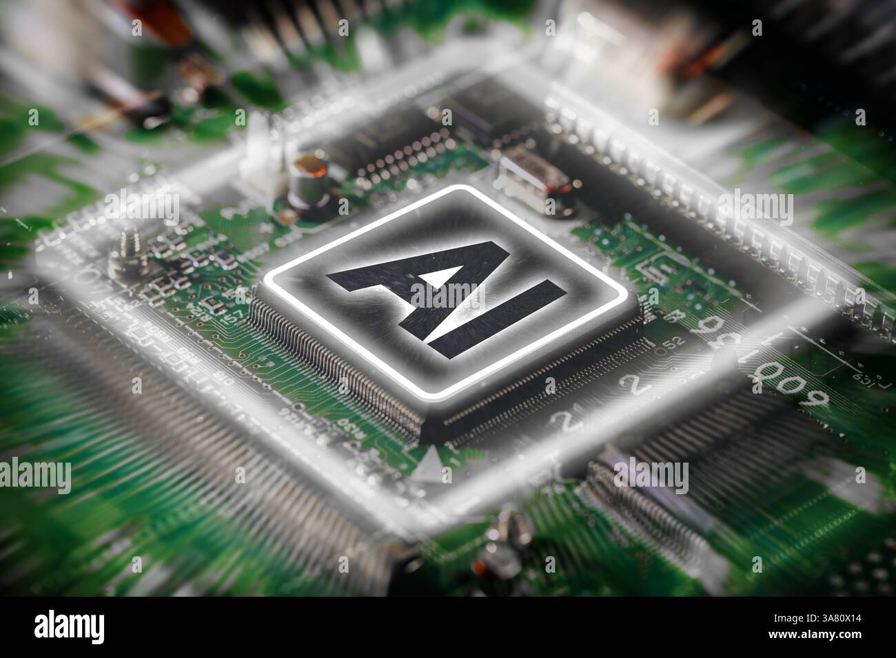 AI, technology background. Artificial intelligence. Circuit board, CPU. Motherboard digital chip ...