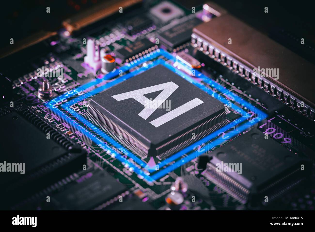 AI, technology background. Artificial intelligence. Circuit board, CPU. Motherboard digital chip ...