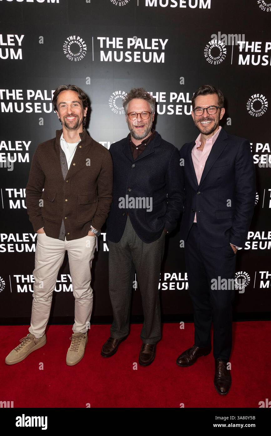 New York, NY, March 27, 2025: James Weaver, Seth Rogen and Peter Huyck ...