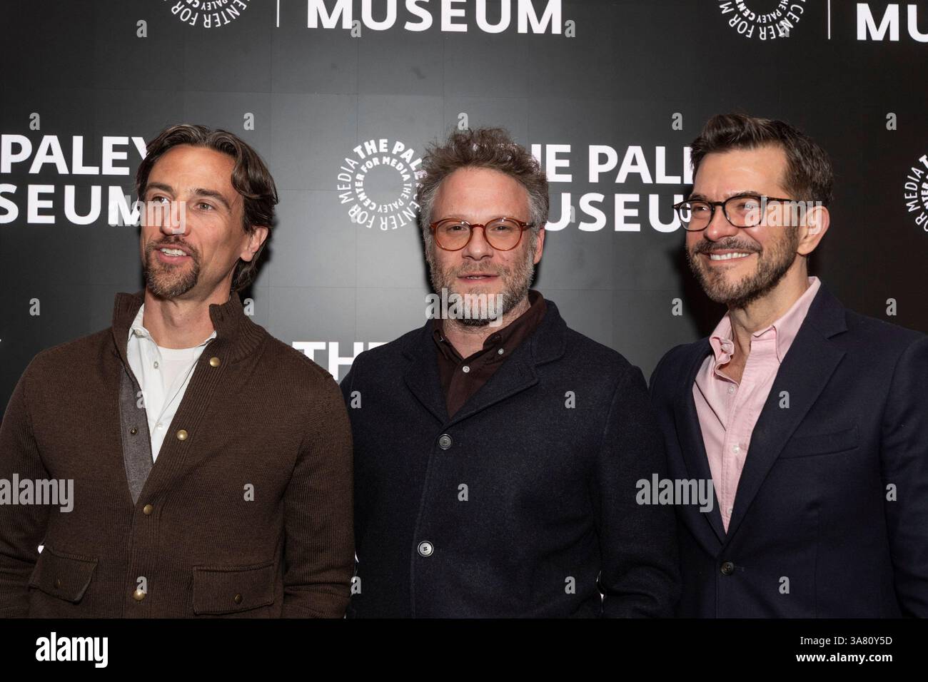 New York, NY, March 27, 2025: James Weaver, Seth Rogen and Peter Huyck ...