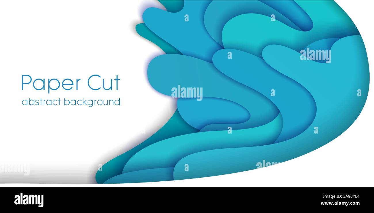 Layered blue paper cut waves abstract background. 3d effect papercut ...