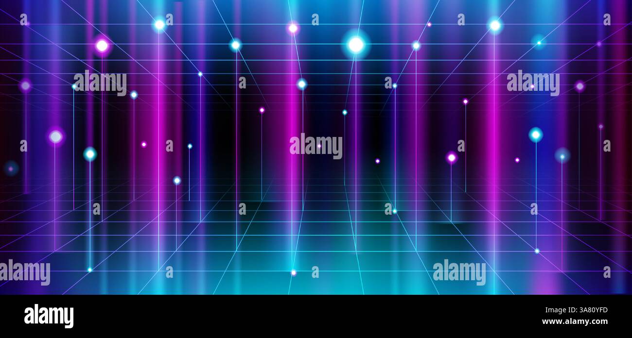 Abstract futuristic background - glowing neon lines grid with light ...