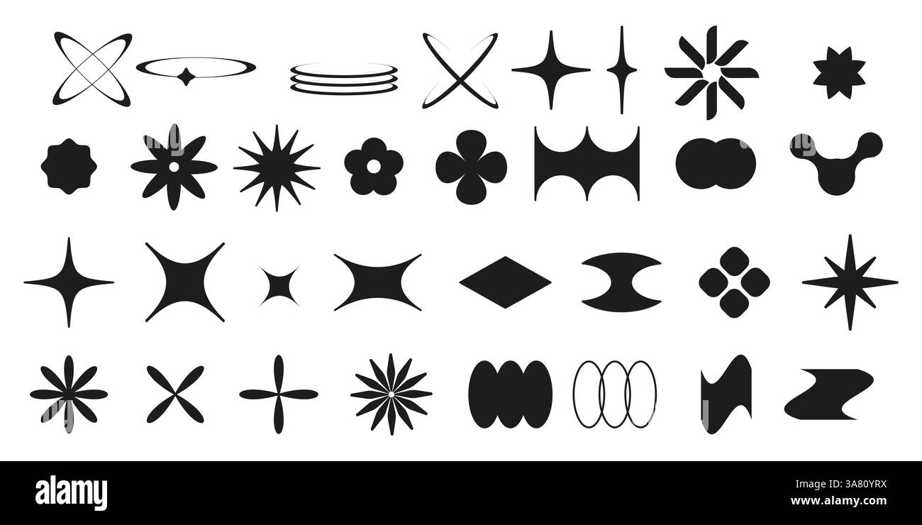 Y2k star frame shapes set - forms with different pointed edges, swirls ...