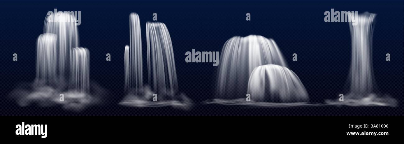 Realistic 3d waterfall cascades set - various water streams pouring ...