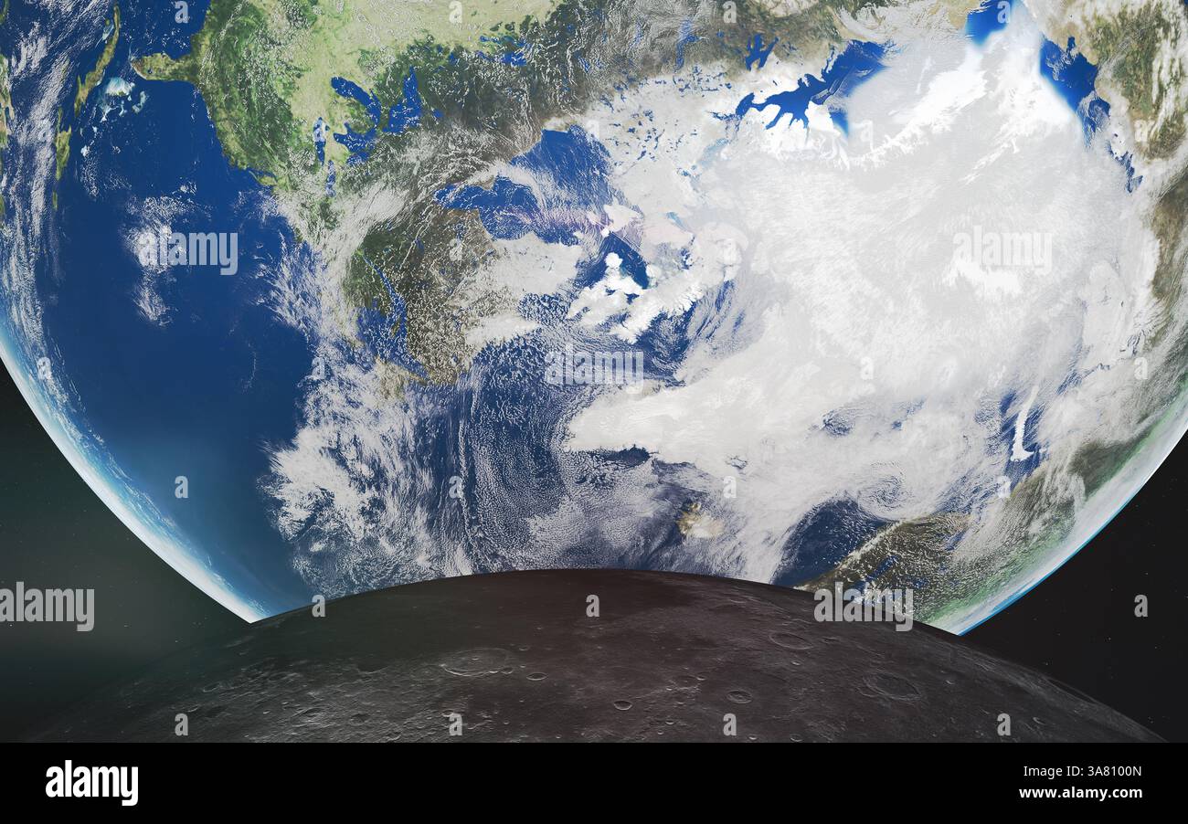 A dramatic view of planet Earth from beyond the horizon of the Moon ...