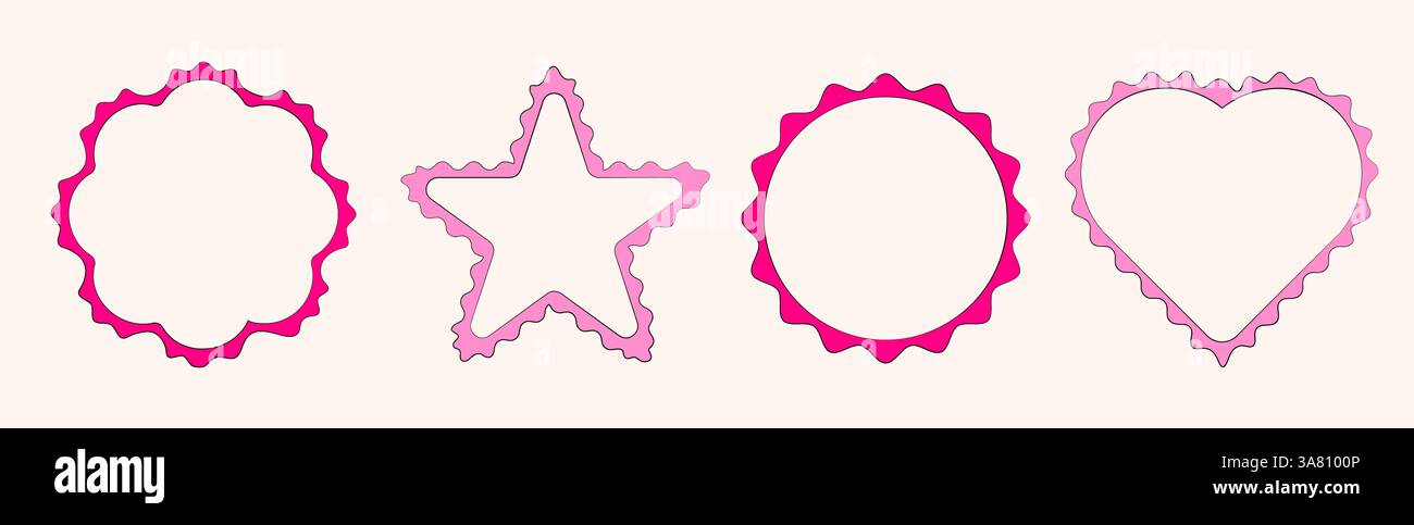 Pink scalloped frames and shapes with wavy edges. Decorative star ...