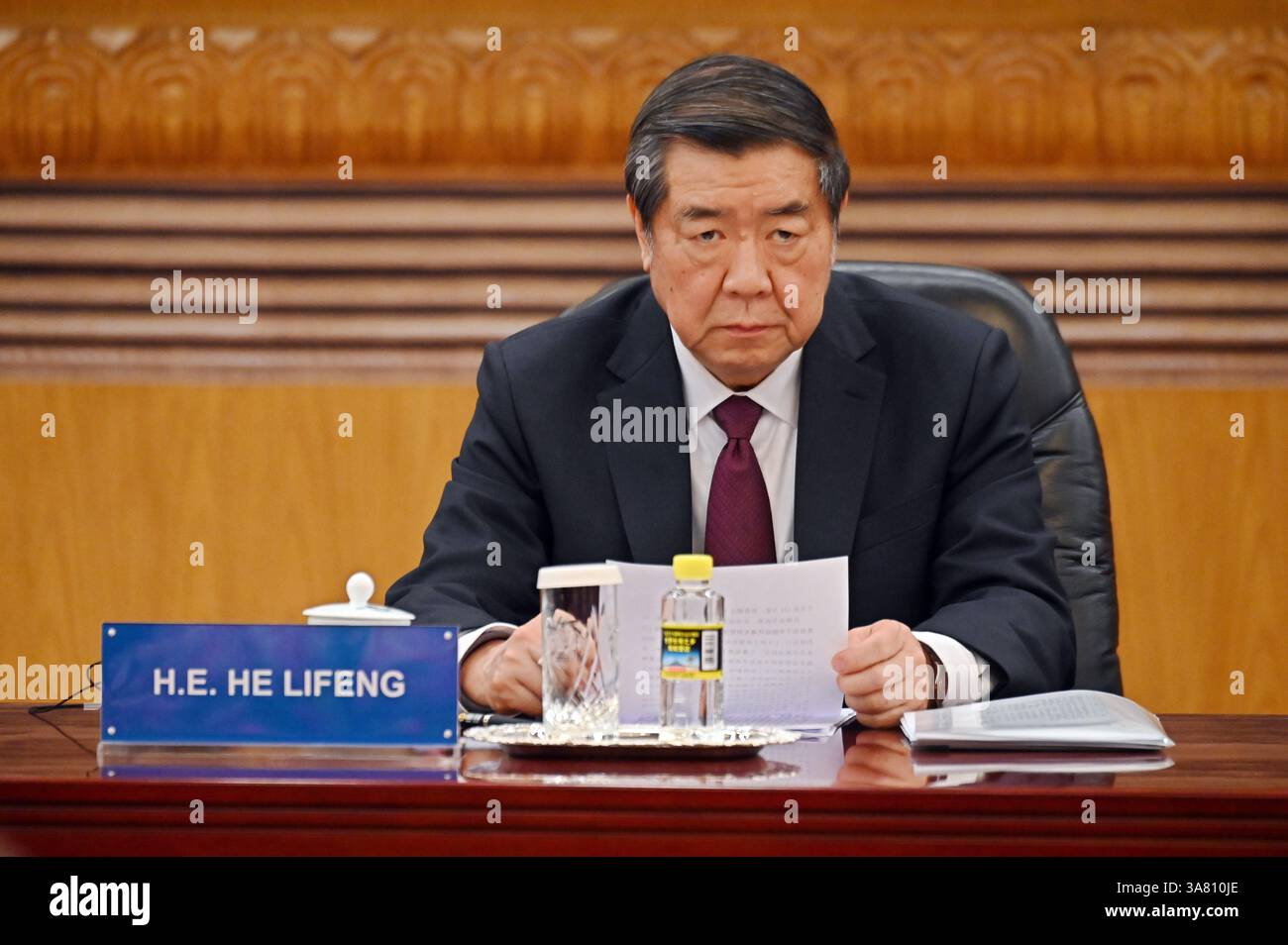 Peking, China. 28th Mar, 2025. He Lifeng (l), China's Vice Premier ...