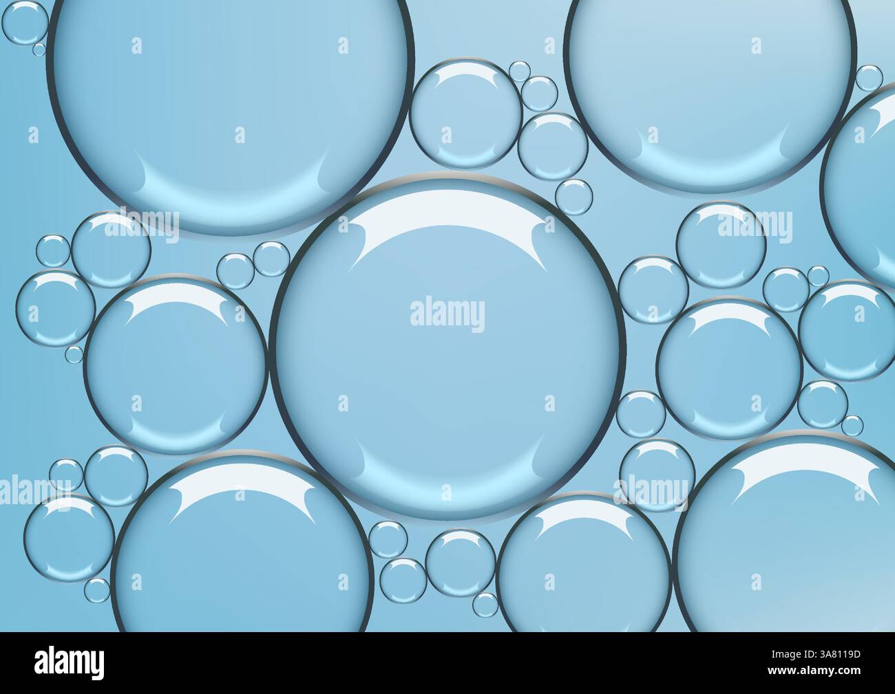 closeup abstract of clear circular bubbles against a light blue ...