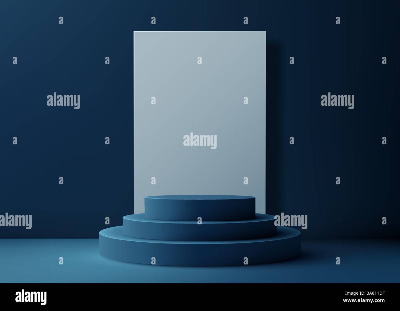 modern luxury 3D minimalist scene featuring a blue tiered podium and ...
