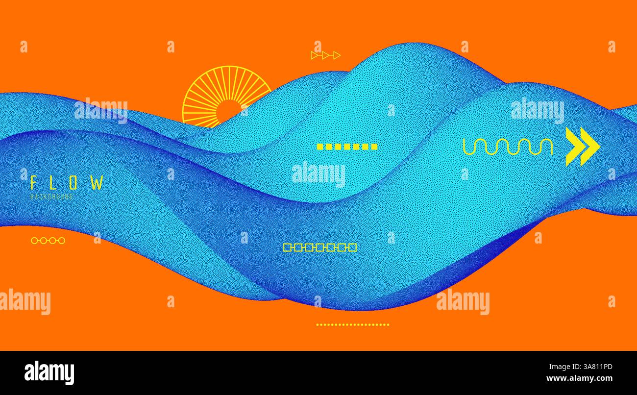 3D wave of small particles. Dynamic background with stipple effect ...