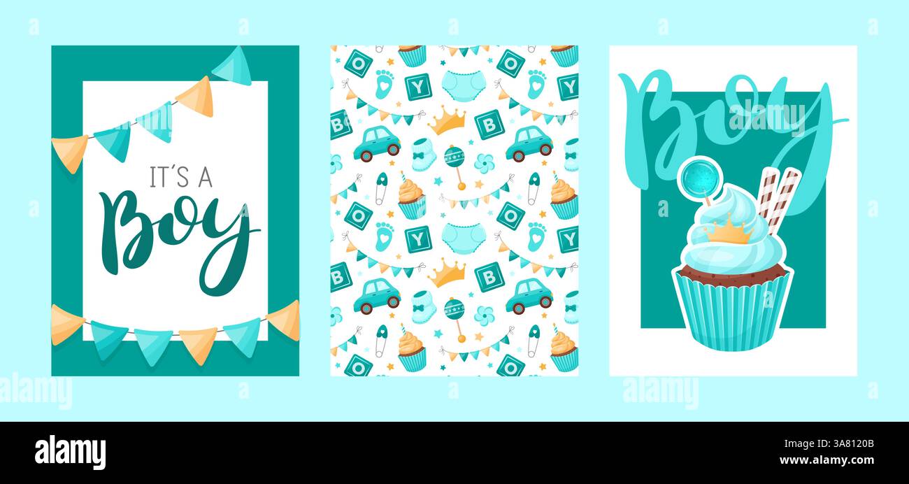 Set of banners. Its aBoy gender reveal. Cute for announcements ...