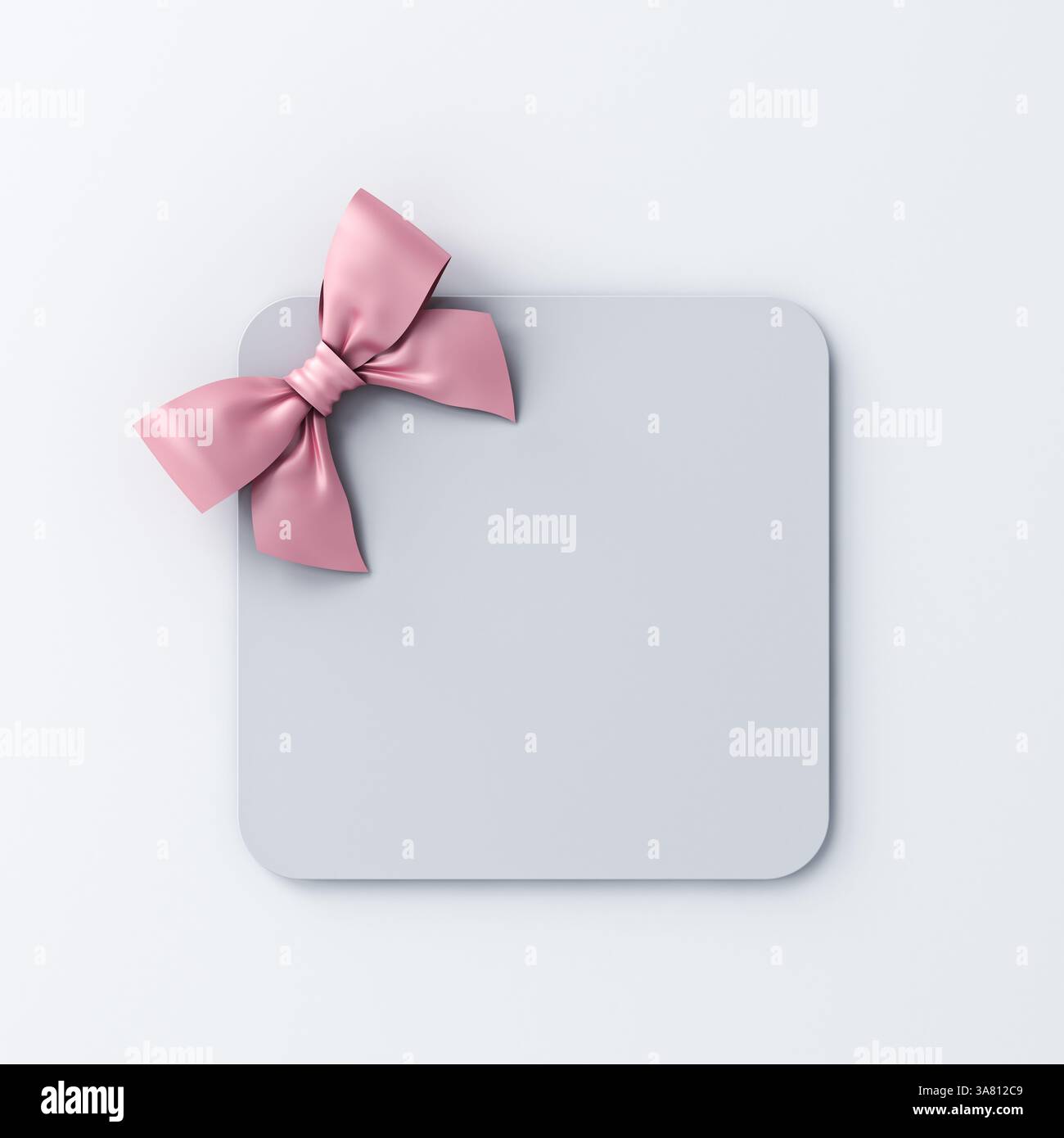 Blank round square sign template or blank button with pink gift ribbon ...