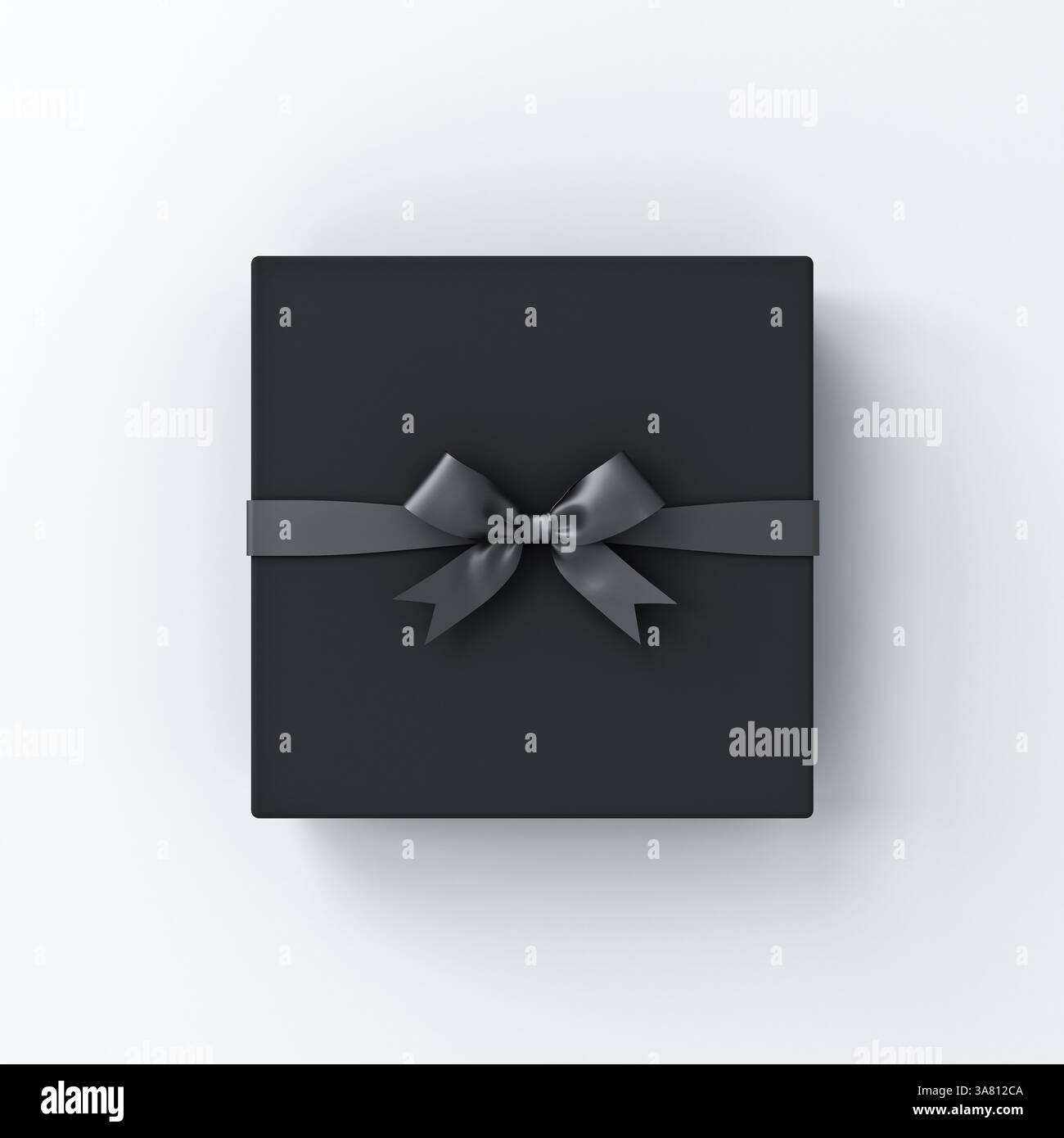 Top view of black present box or gift box with black ribbon bow ...