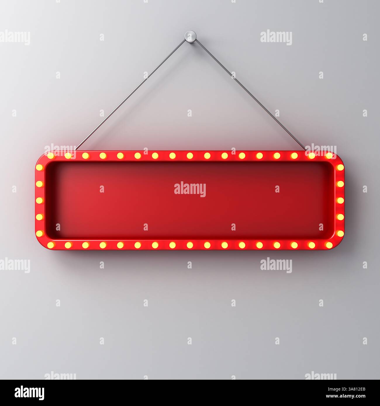 Hanging red retro light signboard or blank retro shining billboard long ...