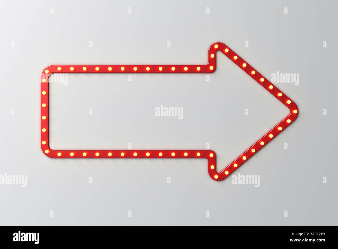 Blank red arrow sign frame with retro yellow neon light bulbs isolated ...