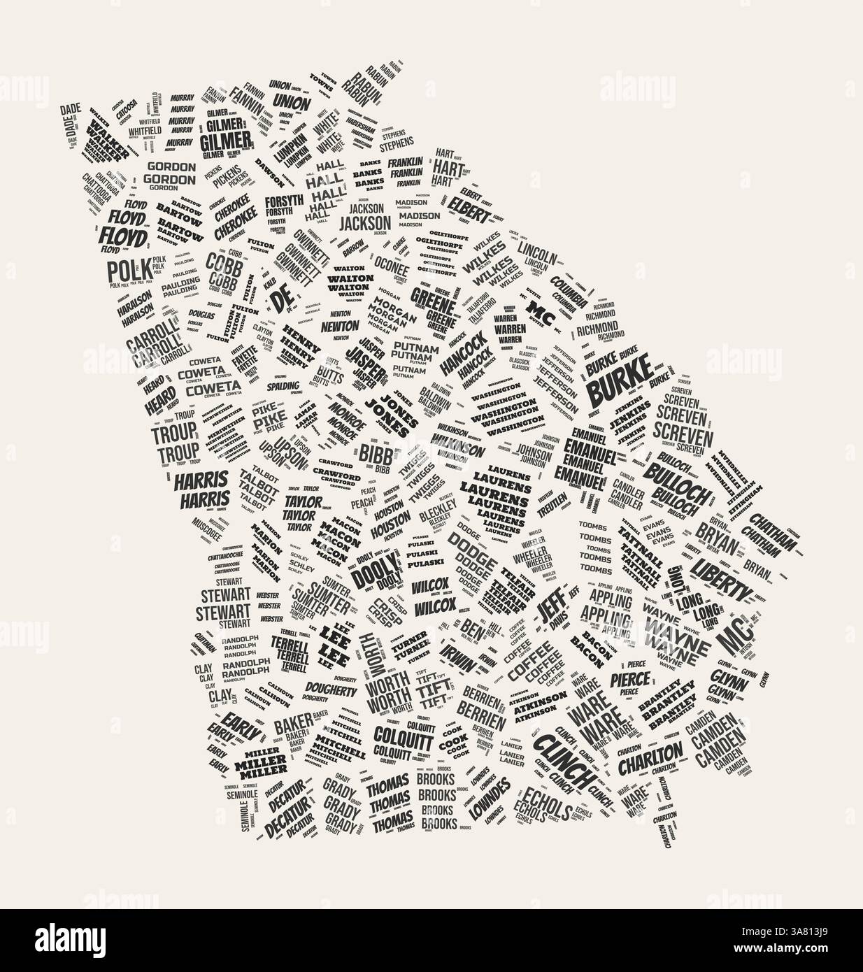 Georgia Word Cloud. State with counties division. Georgia typographic ...