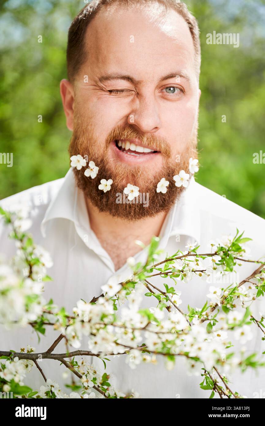 Man allergic enjoying after treatment from seasonal allergy at spring ...