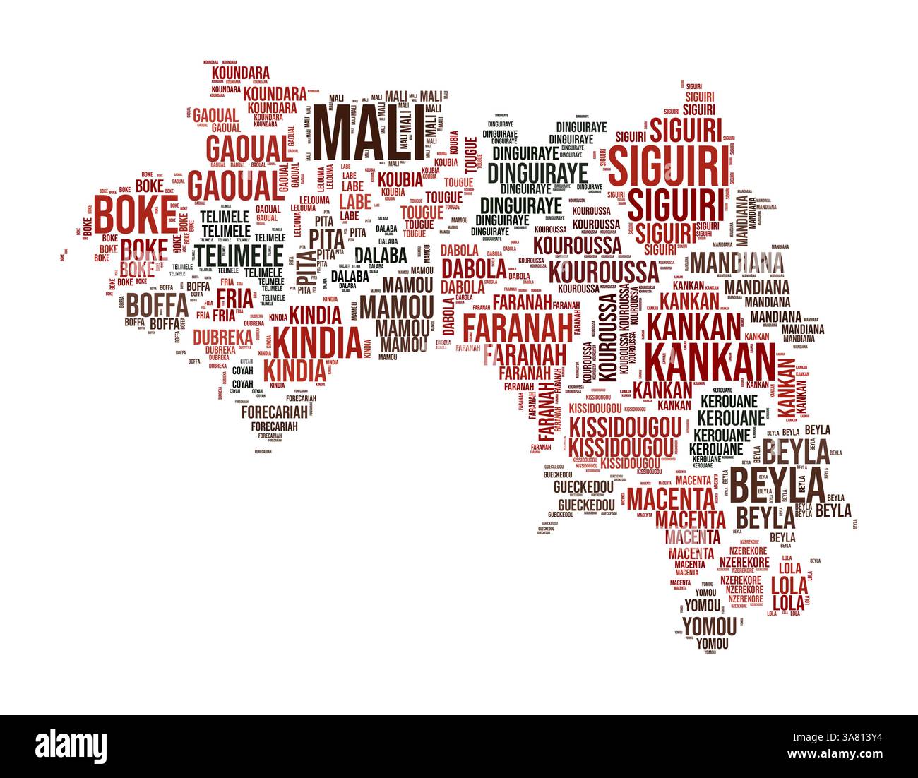 Guinea Word Cloud. Country shape with region division. Guinea ...