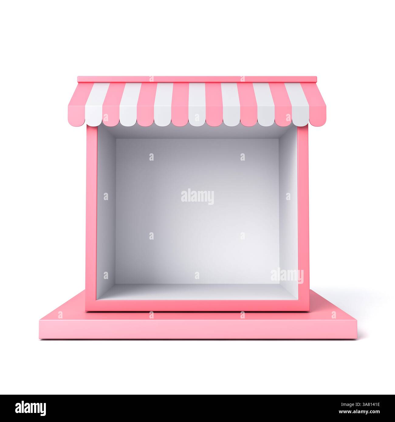 Blank sweet pink exhibition booth store showcase or blank minimal product display podium kiosk ...