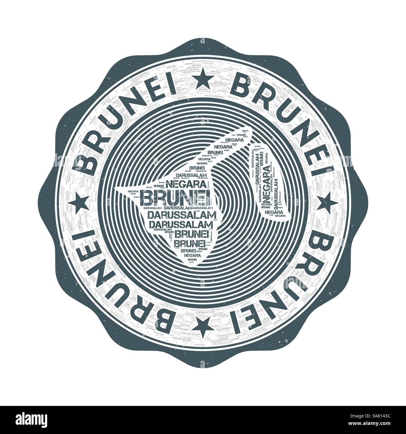 Brunei seal. Country round logo with shape of Brunei and country name ...