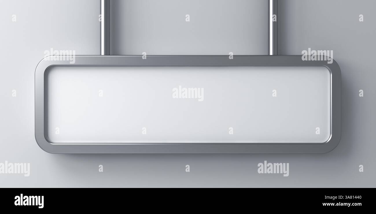 Blank hanging long white clean signboard or blank white advertising ...