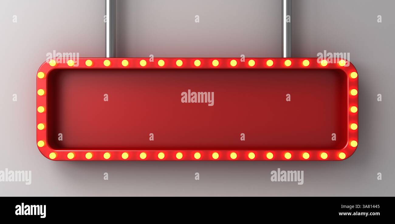 Hanging blank red long sign banner or retro billboard display box or ...