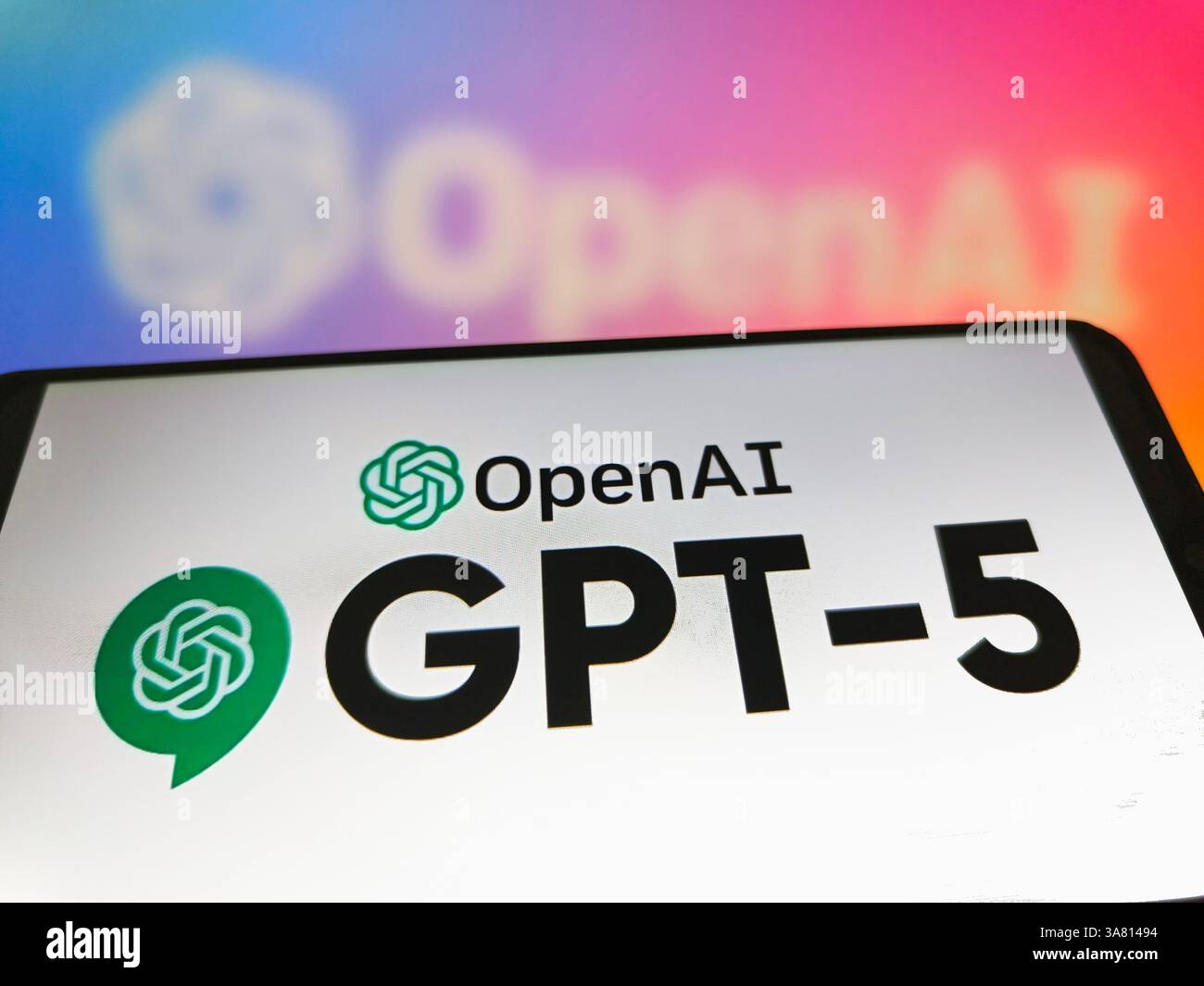 SUQIAN, CHINA - MARCH 28, 2025 - An illustration shows the GPT-5 LOGO displayed on a smartphone ...