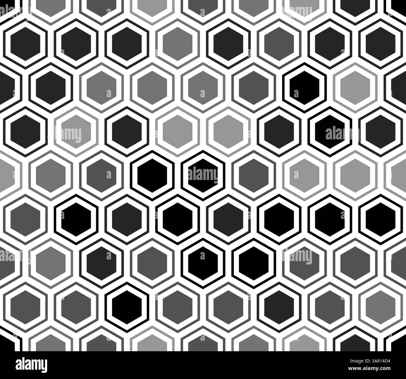 Honeycomb hexagons background. Hexagon mosaic background with inner solid cells. Grey color ...
