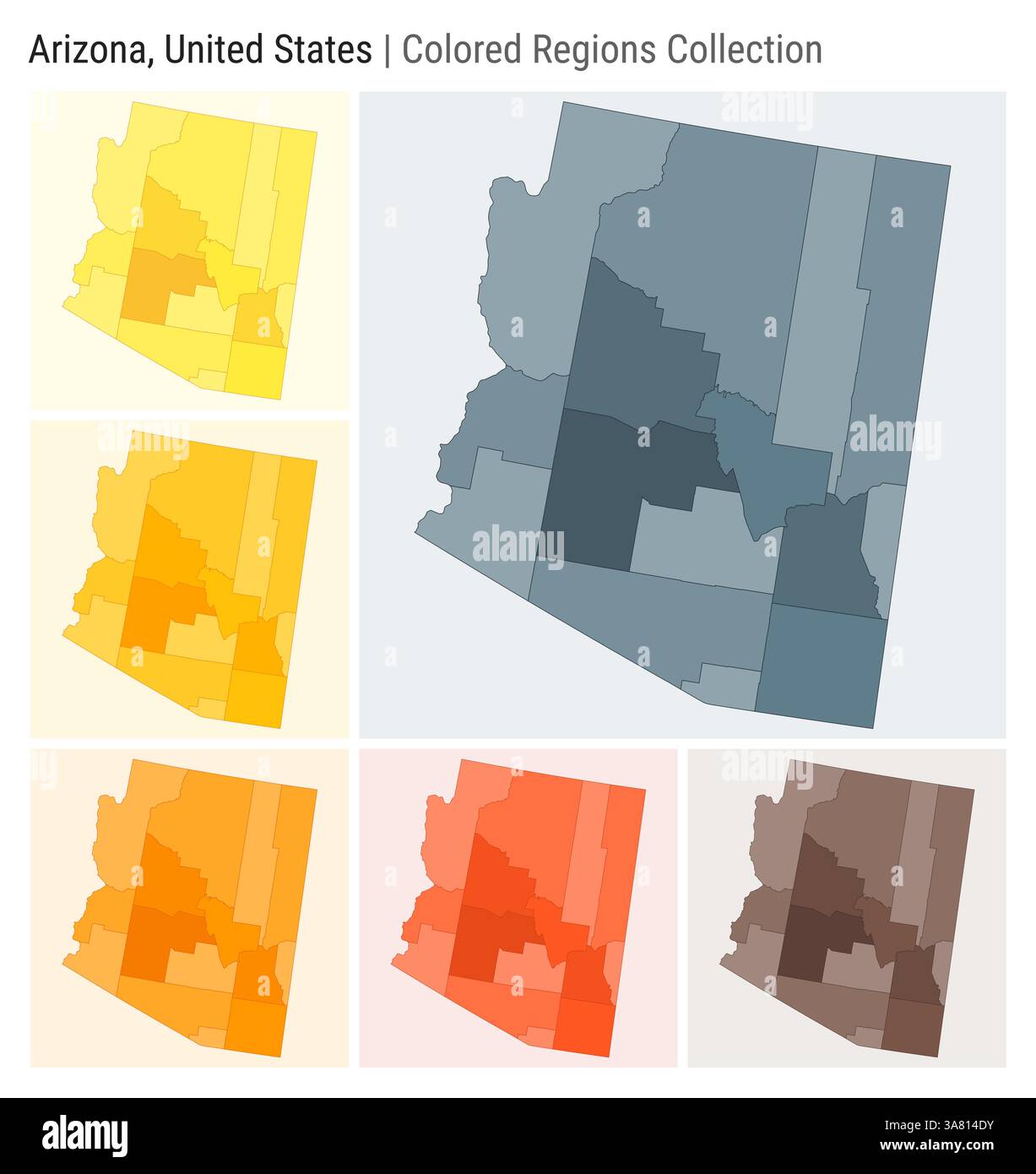 Arizona, United States. Map collection. State shape. Colored counties ...