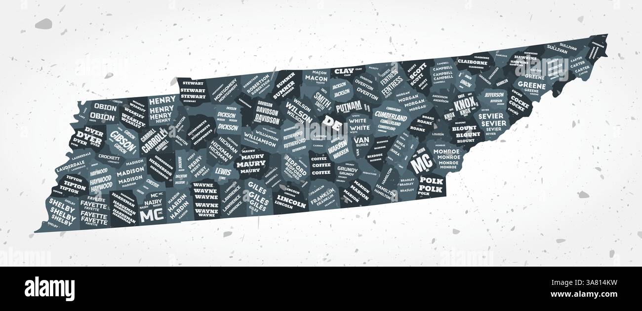 Tennessee counties word clouds. State shape on textured background ...